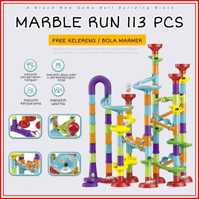 Jual marble race run 113 pcs / balap kelereng DIY set seluncur track ...