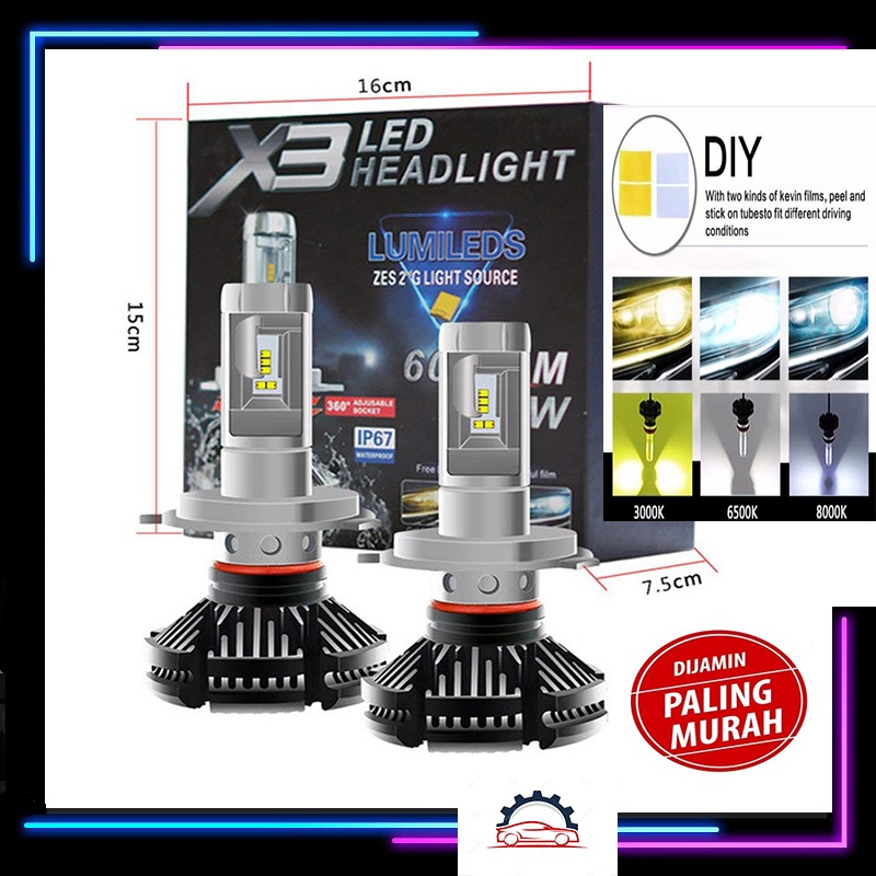 Jual Lampu LED Mobil X3 H4 H11 Headlamp Lampu Utama Bisa 3 Warna | Shopee Indonesia