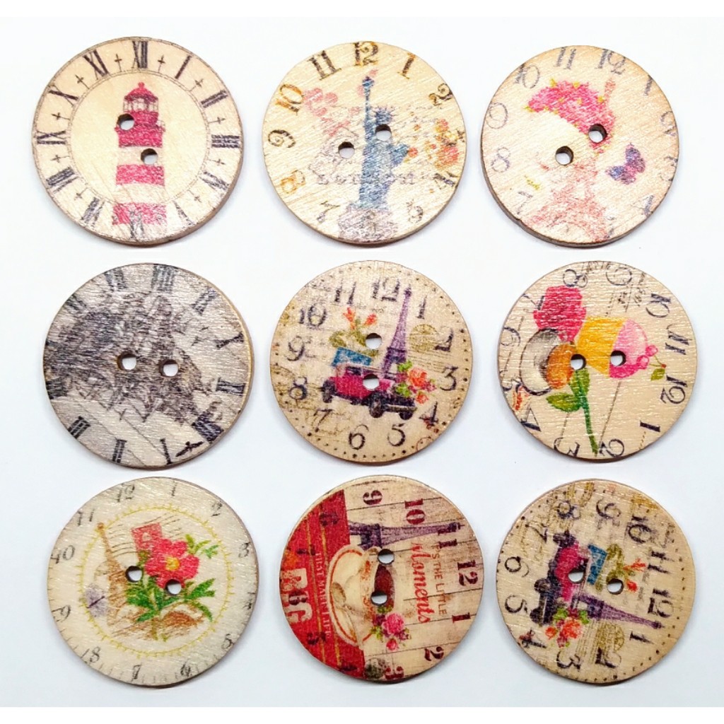 Jual [10 biji] Kancing kayu motif / kancing kayu variasi / kancing hias ...