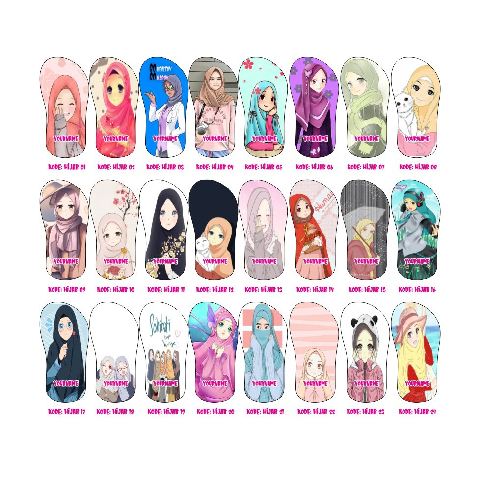 Jual Sandal Karakter Muslimah HIjab Free Nama Sendal Jepit | Shopee ...