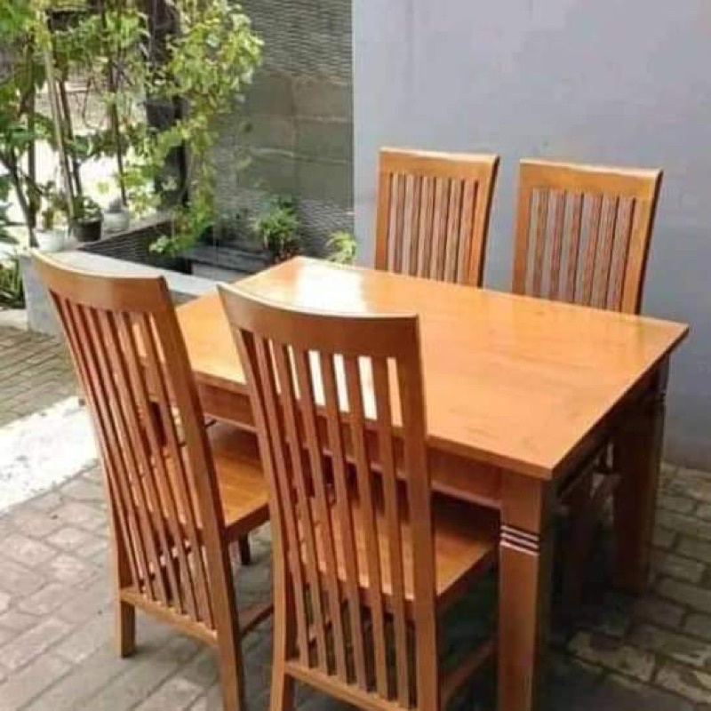 Jual set kursi makan kayu jati set meja makan kayu jati berkulitas | Shopee Indonesia