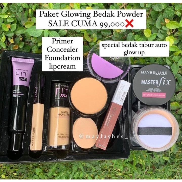 Jual Maybelline Paket Glowing Bedak Powder Maybelline Foundation Primer ...