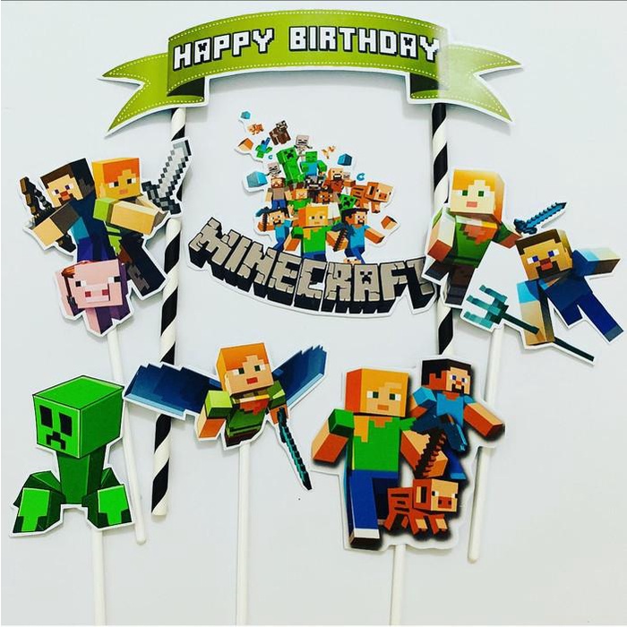 Jual Minecraft Ribbon Hijau Topper Cake Birthday / Hiasan Kue Ulang ...