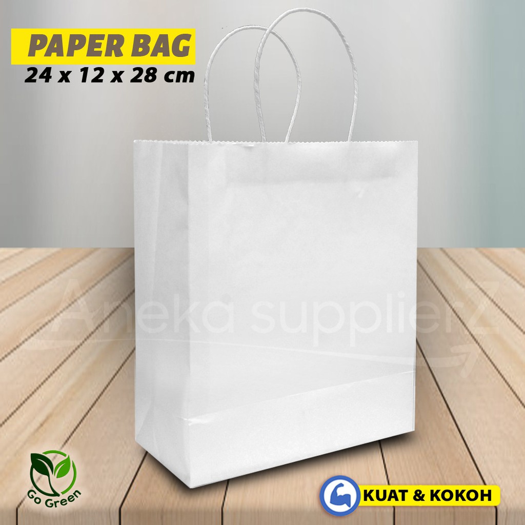 Jual Paper Bag Polos - Paper Bag Tali Kertas | 24x12x28 cm - PUTIH (24 ...