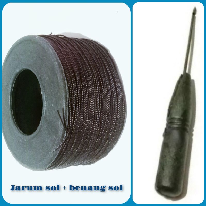 Jual benang sol hitam rol besar + jarum sol / per pcs | Shopee Indonesia