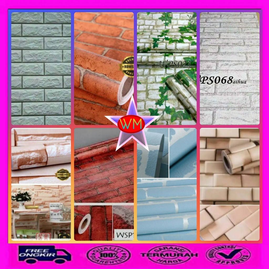 Jual Wallpaper dinding Motif Bata Putih,3D,Orange,Bata Daun Merah,Batu ...