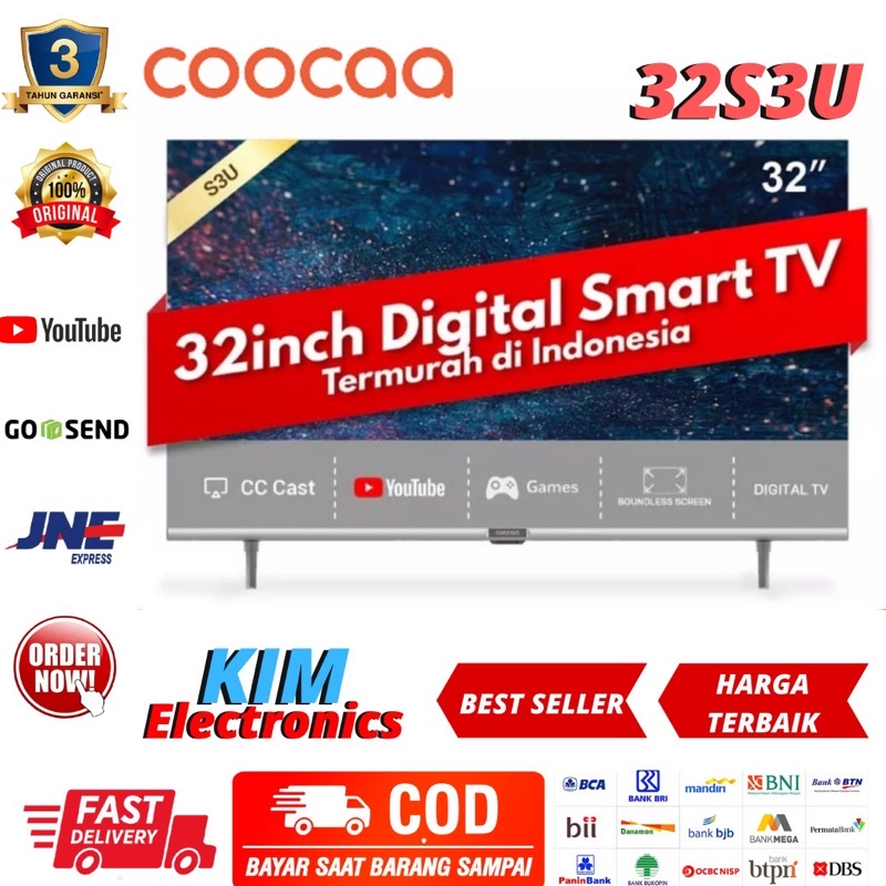 Jual LED COOCAA 32 inch 32S3U SMART TV DIGITAL - Framless - Bezel Less ...