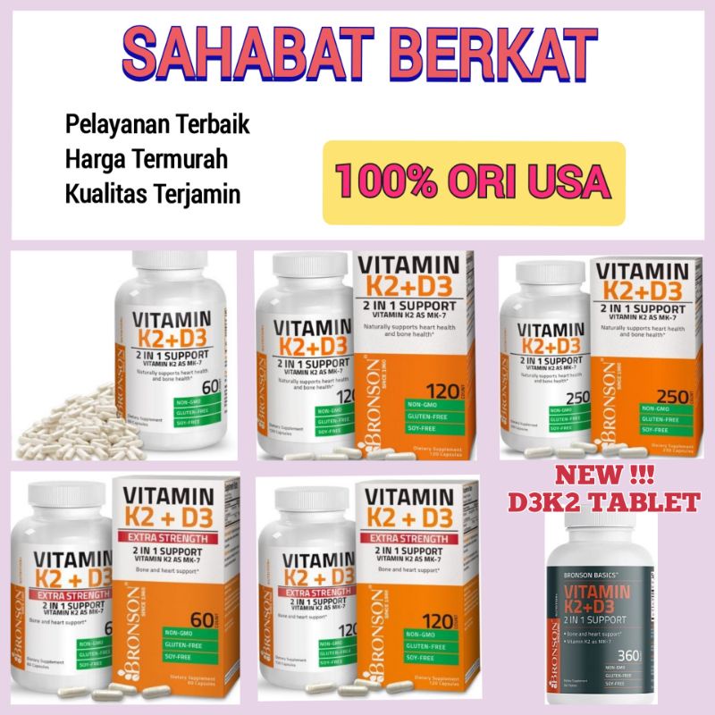 Jual BRONSON VITAMIN D3 K2 10000IU EXTRA STRENGTH D3 K2 MK-7 120Mcg isi 60 dan 120 kapsul d3k2 ...