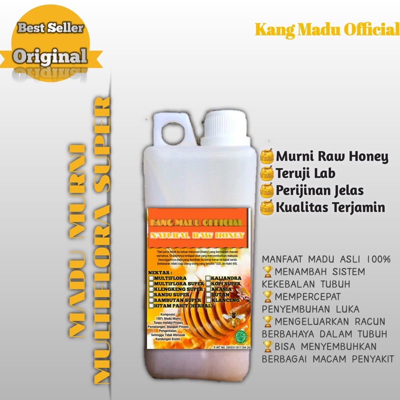 Jual MADU ASLI MURNI MULTIFLORA SUPER PURE MADU RAW HONEY 100% 1kg ...