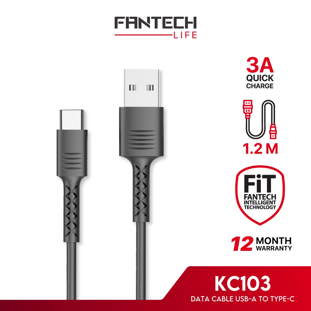 Jual FANTECH USB Cable Type C 120CM Fast Charging 3.0A - KC103 | Shopee ...