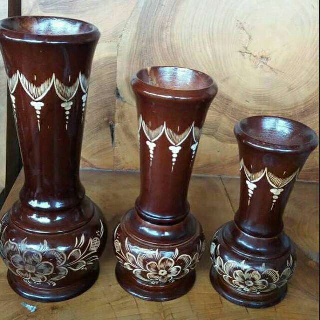 Jual Fas pot bunga 1 set ada 3 barang dari kayu jati | Shopee Indonesia