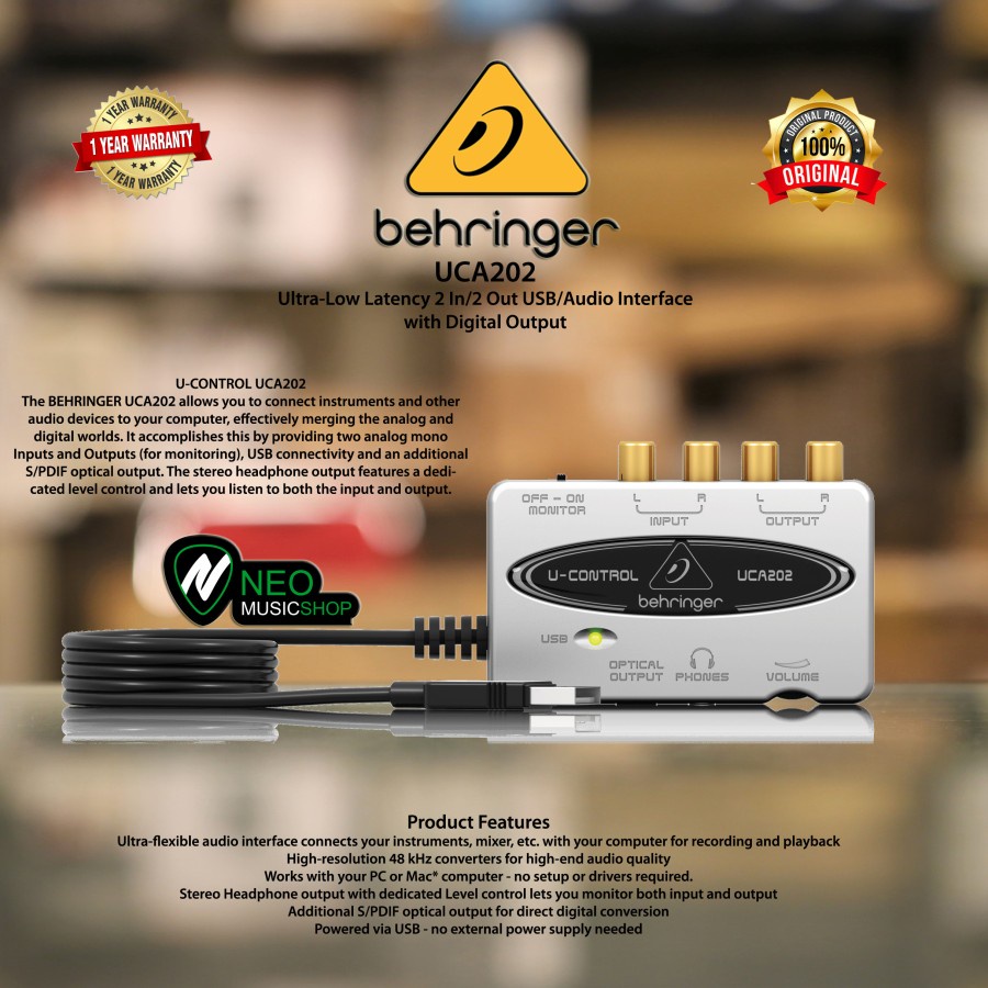 Jual Behringer UCA202 Ultra-Low Latency 2 In/2 Out USB/Audio Interface ...