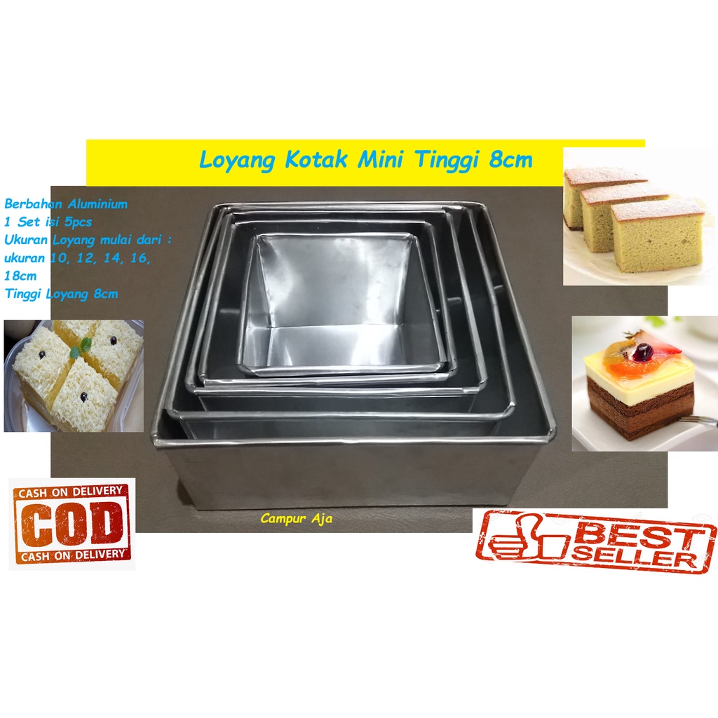 Jual Loyang Kotak Mini Aluminium Set 5 Tinggi 8cm | Shopee Indonesia