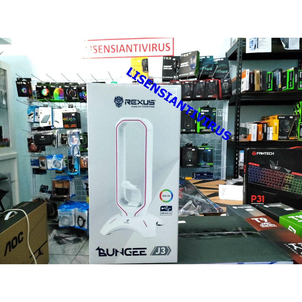 Jual Rexus Headset Stand Bungee J3 RGB with USB Hub Putih Stand headset ...