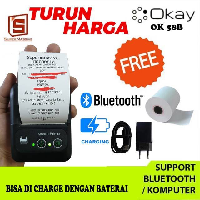 Jual OKAY 58B Printer bluetooth mini portable batrai 58MM thermal ...