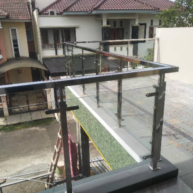 Jual Railing pegangan tangga stainless + kaca tempered | reling balkon ...