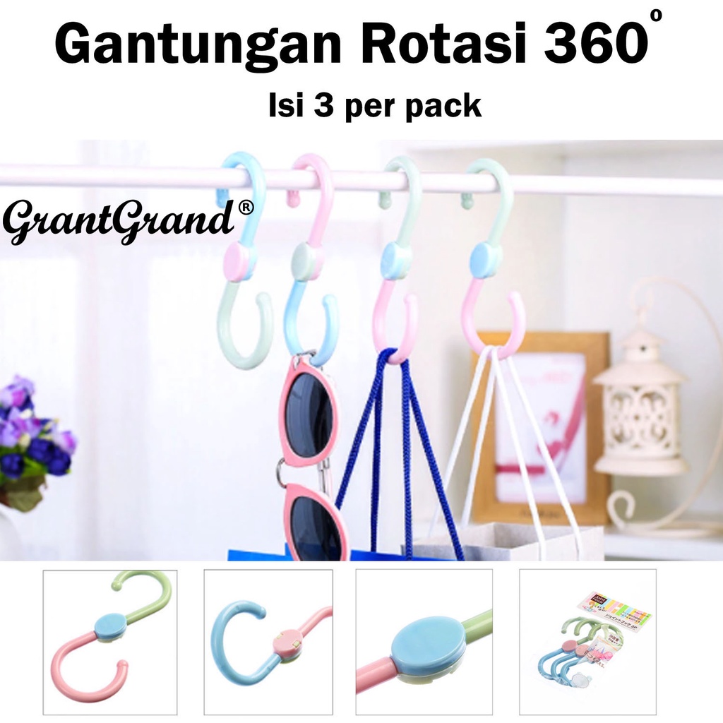 Jual ISI 3 S Hook Rotasi 360 Gantungan Putar Lemari Jemuran Handuk ...