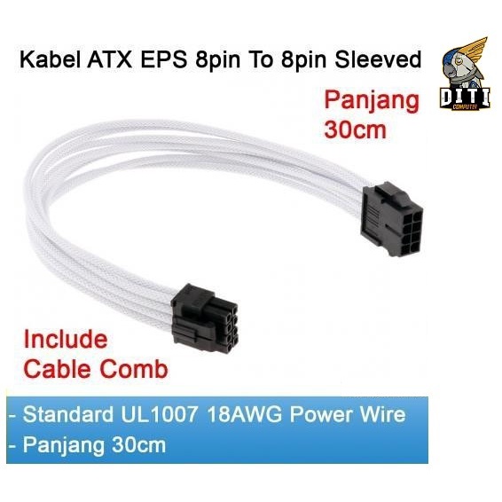 Jual Kabel ATX EPS 8pin Male To 8pin Female Sleeved Power CPU Converter ...