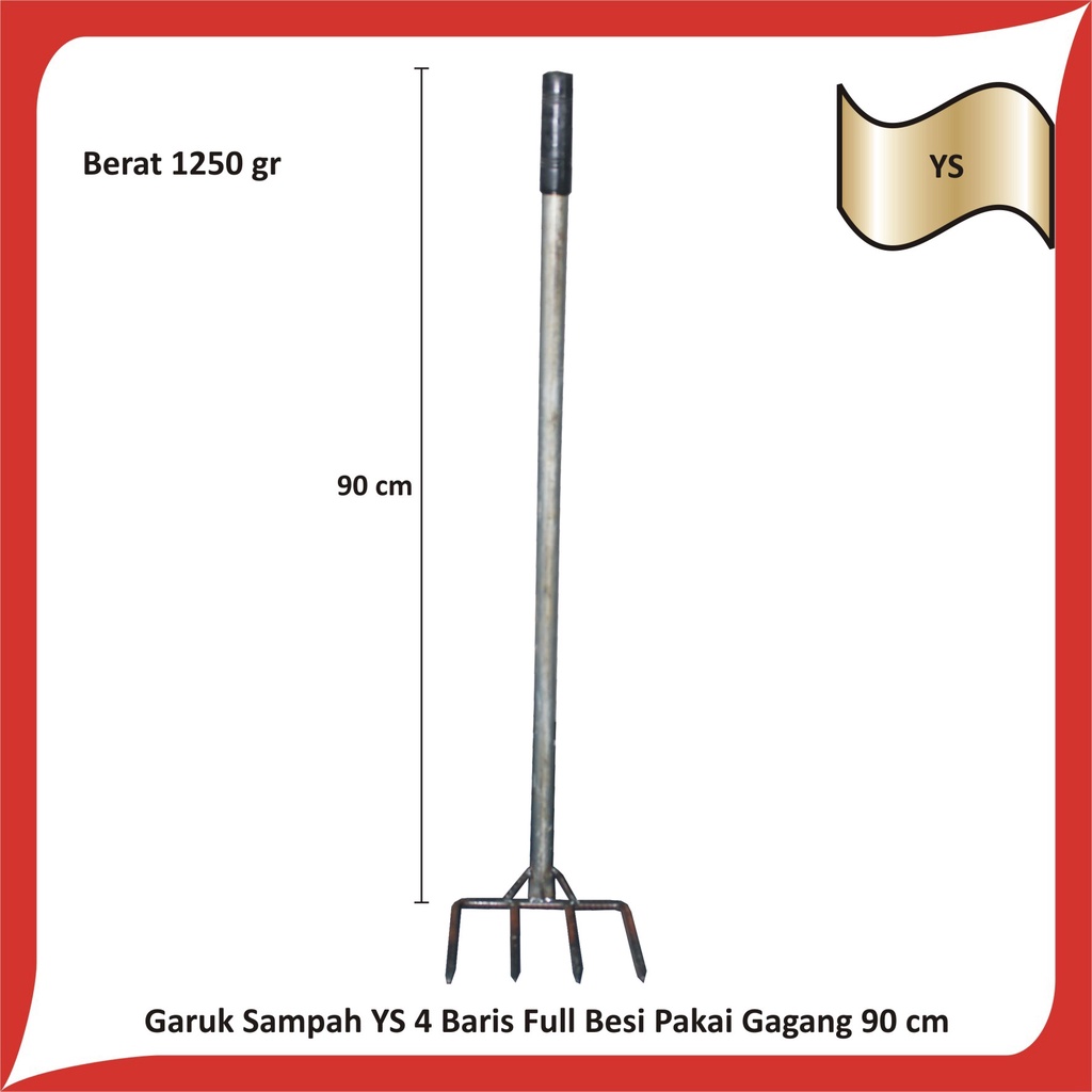 Jual GARUK SAMPAH 4 BARIS SEKOP GARPU BESI PAKAI GAGANG 90 CM YS ...