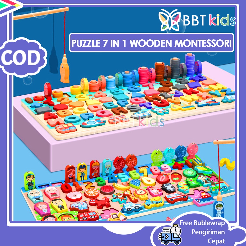 Jual PUZZLE 7 IN 1 MAINAN EDUKASI WOODEN MONTESSORI MATCHING BOARD ...