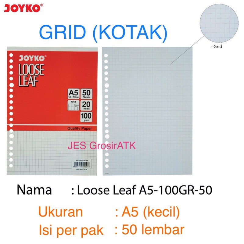Jual Loose Leaf Isi File Joyko Grid (Kotak) A5 50 Lembar [Pak] | Shopee Indonesia
