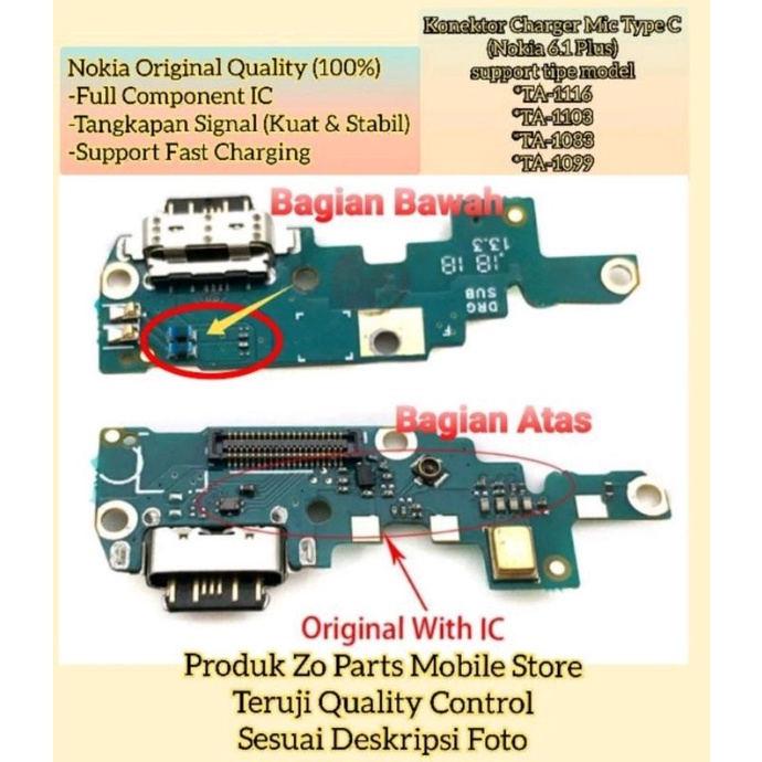 Jual Konektor Charger Type C Mic Nokia 6.1+ (Plus) TA-1116 TA-1103 TA ...