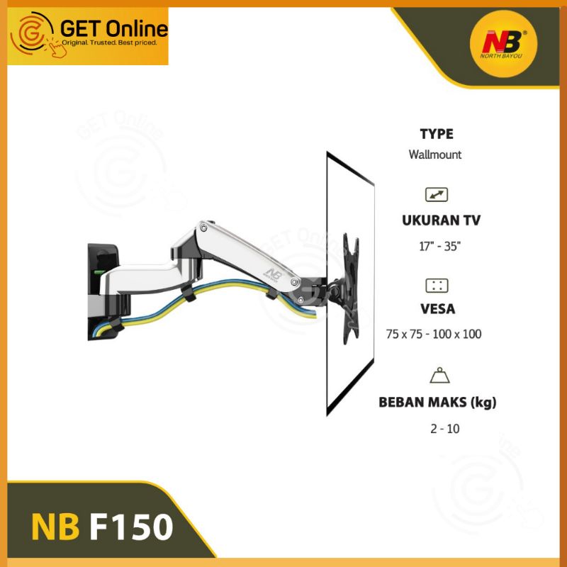 Jual North Bayou Monitor Arm Bracket 17"-27" NB F150 NBF150 Wall Tilt ...