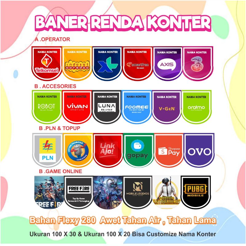 Jual Spanduk renda hiasan konter pulsa / Toko sembako / Listrik /Kuliner/Juss Custom design ...