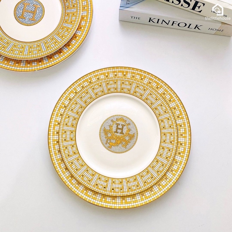 Jual Piring Keramik logo H emas / piring makan keramik / piring mewah ...