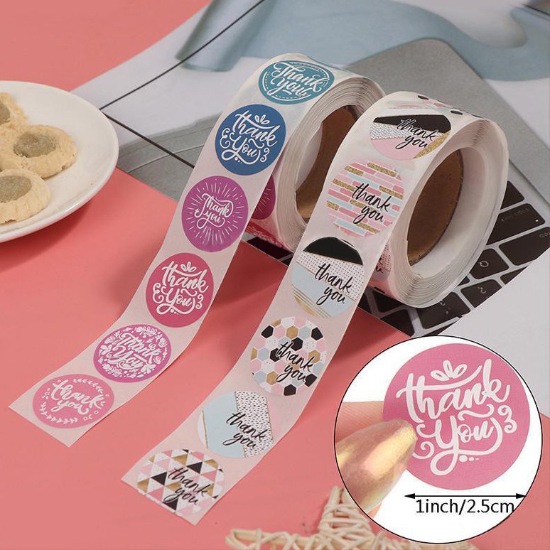 Jual Round Thank You Sticker Label Colorfull Stiker Bundar Warna 2,5 cm ...