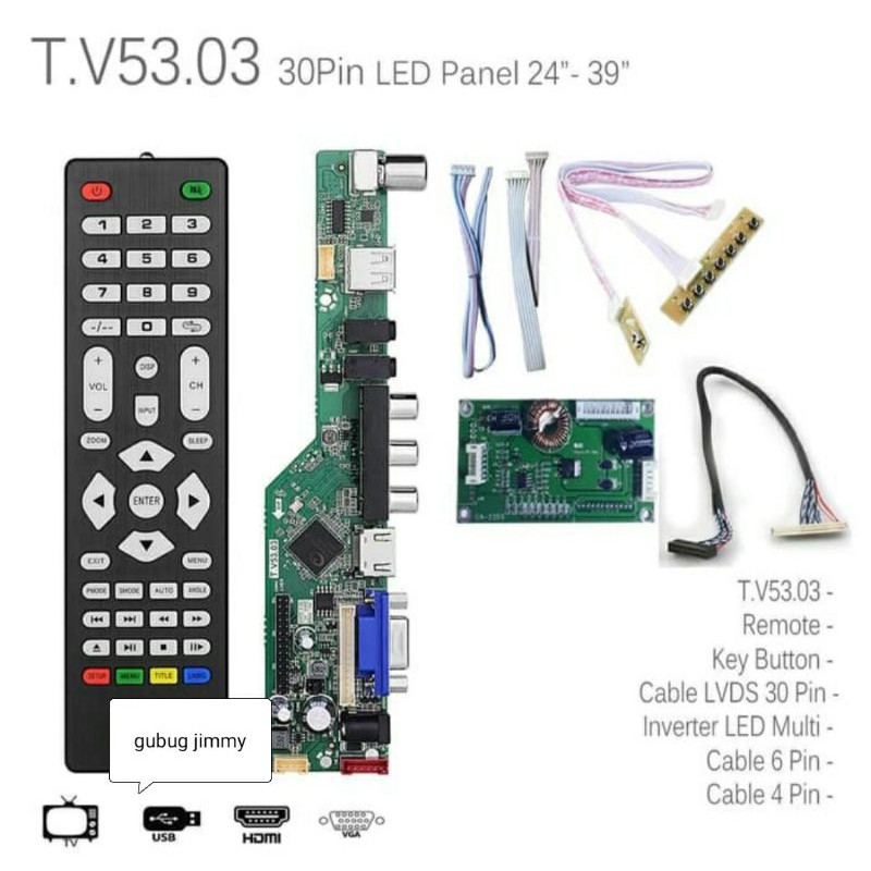 Jual paket mainboard universal tv led mb unit +lvds 30pin + inverter ...
