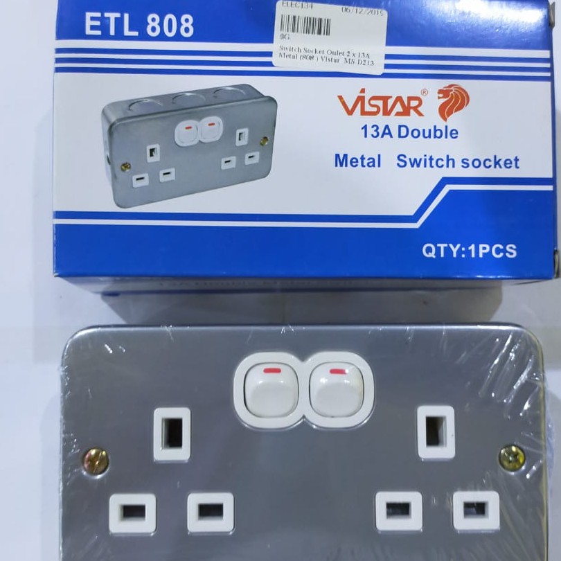 Jual Stop Kontak 13A Double Metal VISTAR 2 Way Switch Socket Soket ...