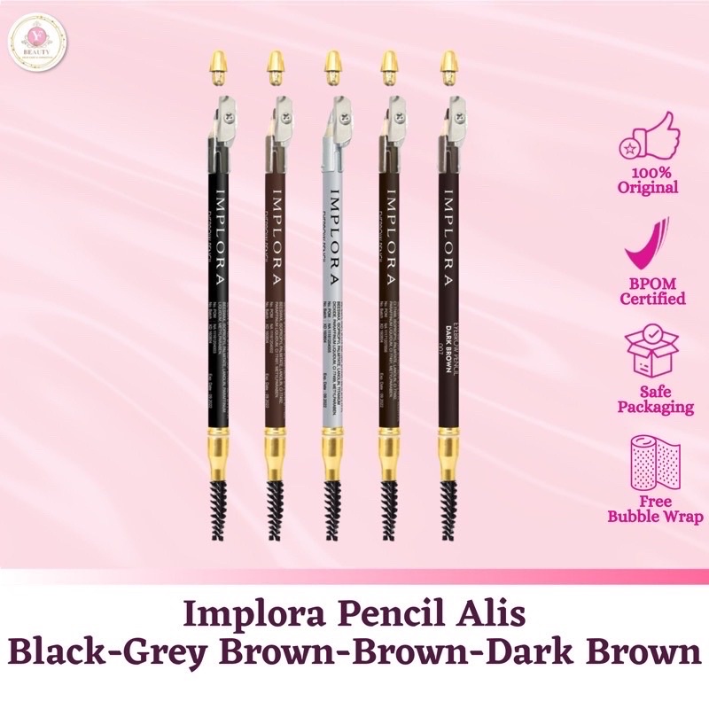 Jual YF BEAUTY IMPLORA Pensil Alis Hitam Black Brown Dark brown Grey ...