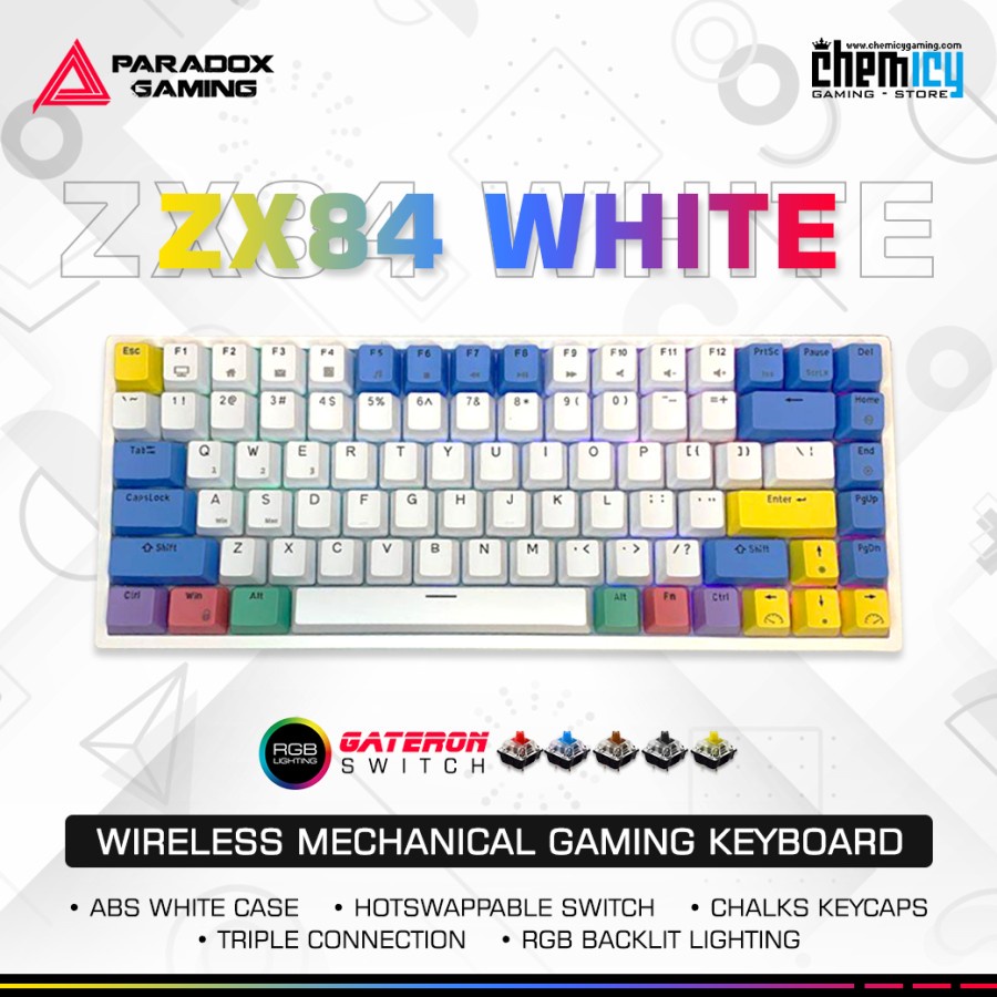 Jual Paradox Gaming ZX84 White Hotswap Wireless Mechanical Gaming ...