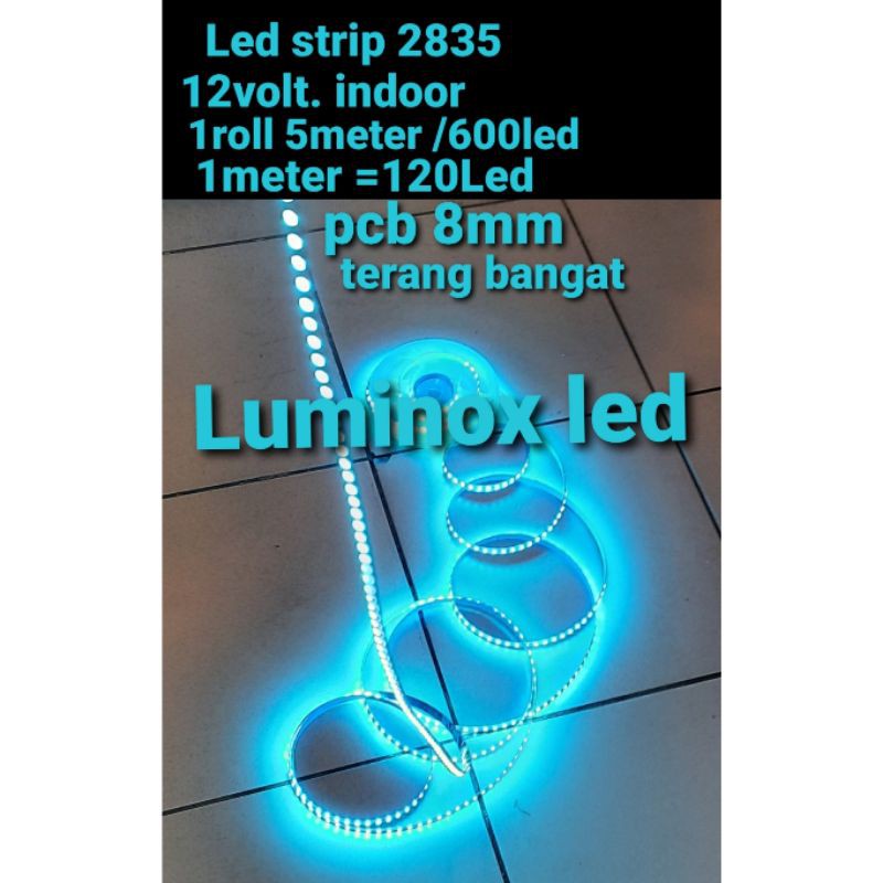 Jual strip light led ice blue 2835 indoor 12volt 12v 5meter 5m 600led ...