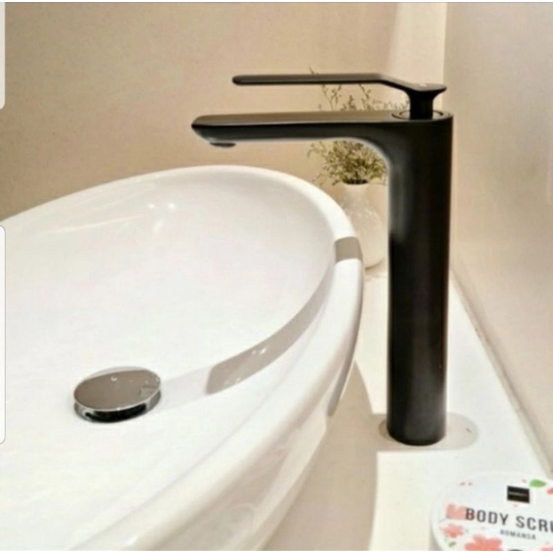 Jual KRAN WASTAFEL HITAM PANAS DINGIN TINGGI 30 CM/ KRAN HITAM PANAS ...