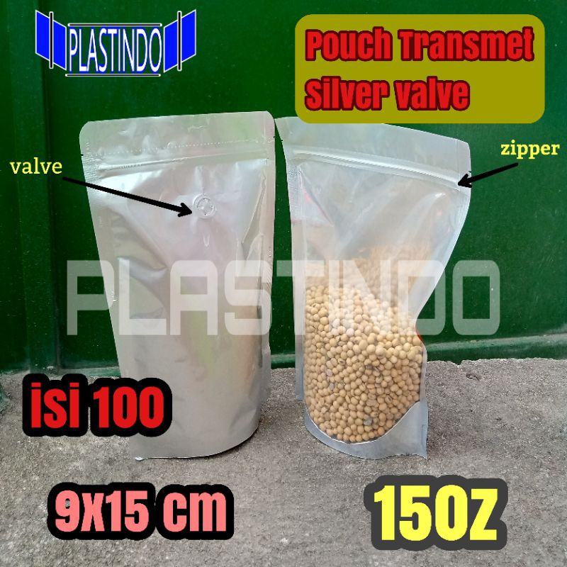 Jual Isi 100 pcs Standing Pouch Transmet Hijau Valve 150z kemasan kopi ...