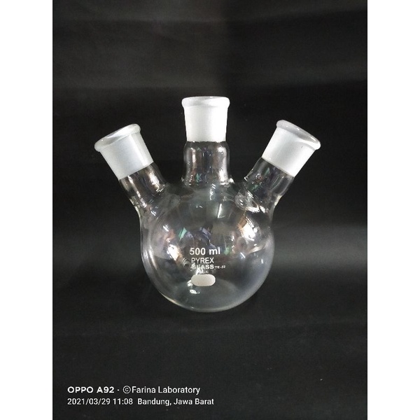 Jual Boiling Flask-Labu Didih 3 Neck 500ml Flat bottom/alas datar Pyrex ...