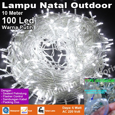 Jual Lampu Natal Outdoor Tumblr Putih White 10 Meter 100 Led Flasher ...