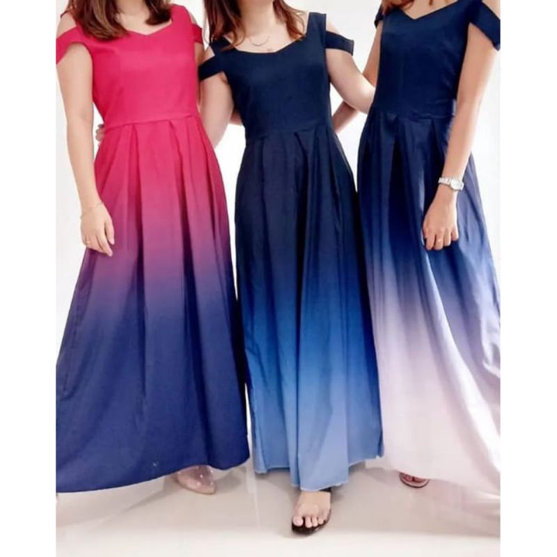 Jual Dress import sabrina lola gradasi wanita panjang / dress pesta ...