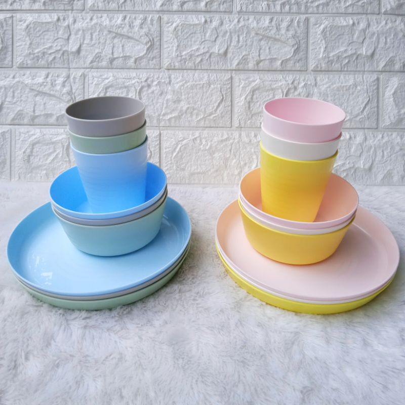 Jual PAKET 3PCS mug , mangkok , piring plastik warna | Shopee Indonesia