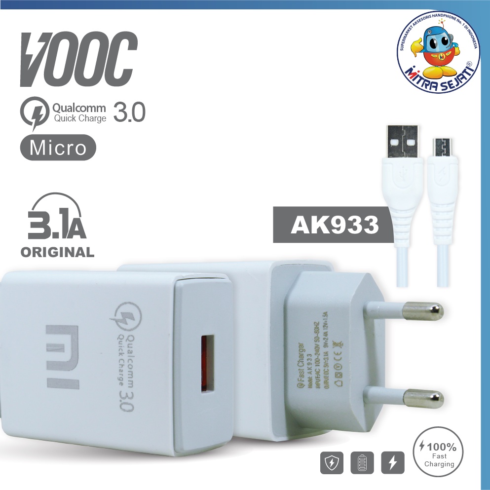 Jual Travel Charger Fast Charging AK933 3.1A Micro USB Branded untuk ...
