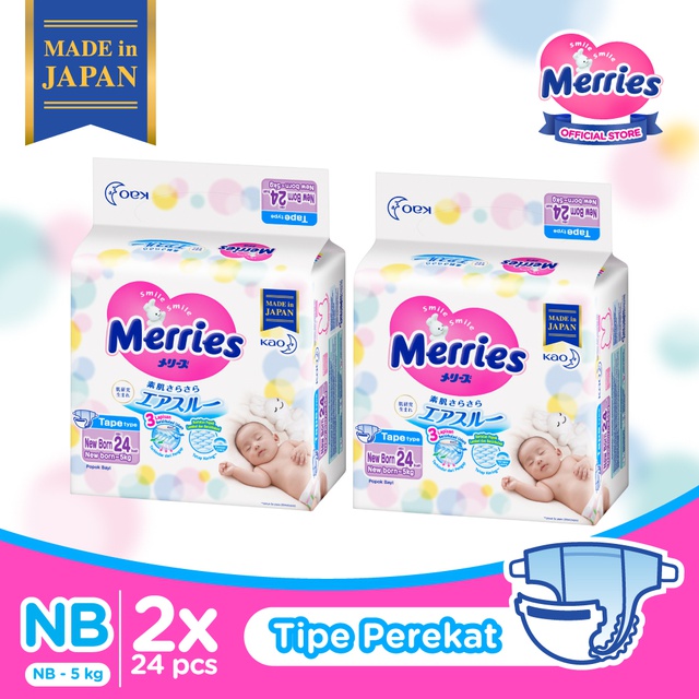 Jual Merries Premium Popok Bayi Perekat NB 2 x 24 pcs | Shopee Indonesia