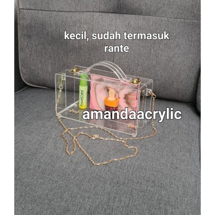 Jual Tas Acrylic kecil 2mm (20x8x10) Lengkap dengan tali / rantai ...