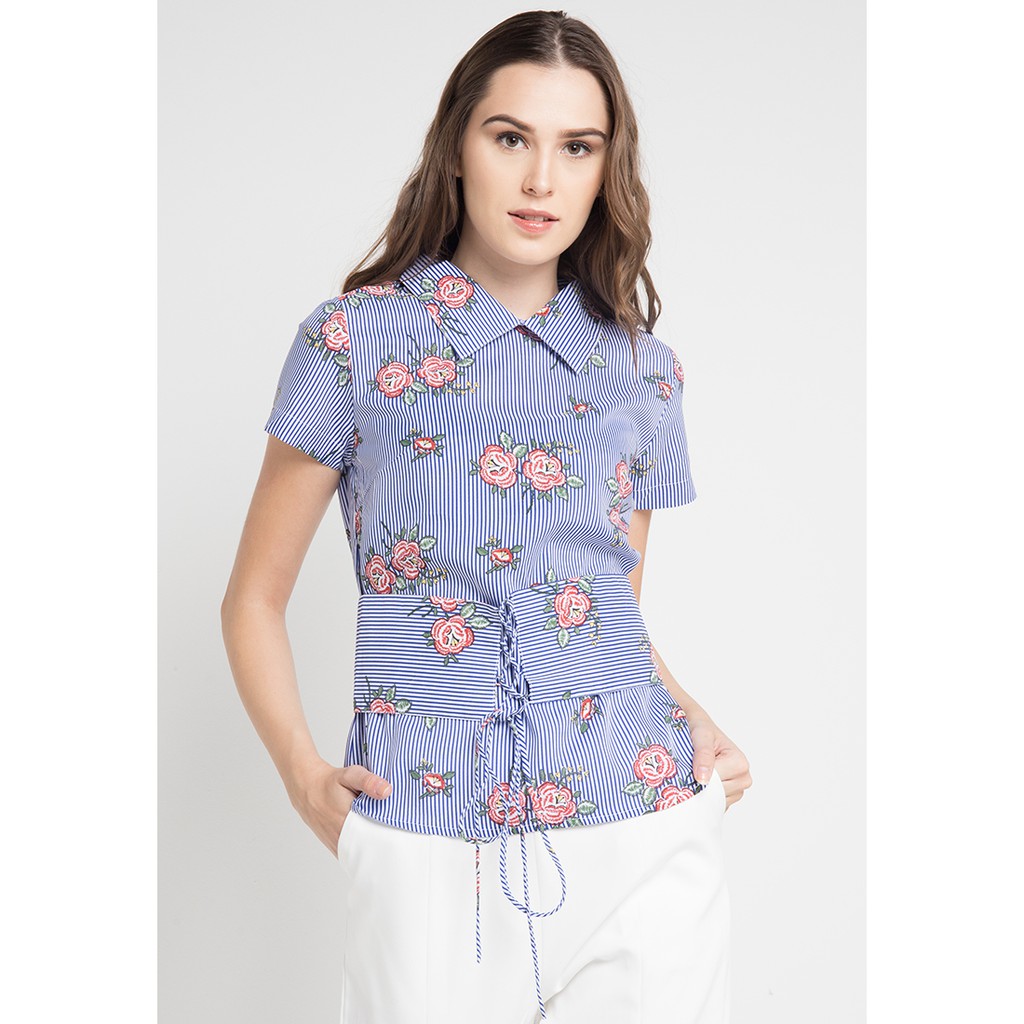 Jual FAME - Blouse Wanita Lengan Pendek Biru - 9221484 | Shopee Indonesia