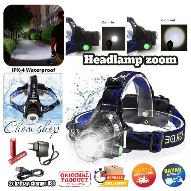 Jual senter kepala/Headlamp LED Cree T6 + Charger/senter kepala/senter ...