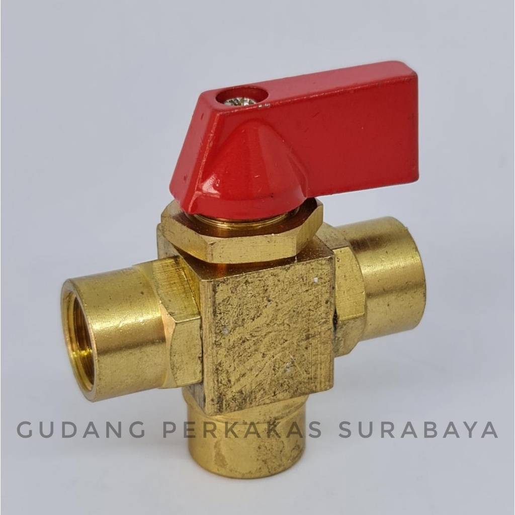 Jual KATUB 3 ARAH DRAT PIPA 1/4 KRAN 3 ARAH THREE WAY VALVE BALL VALVE ...