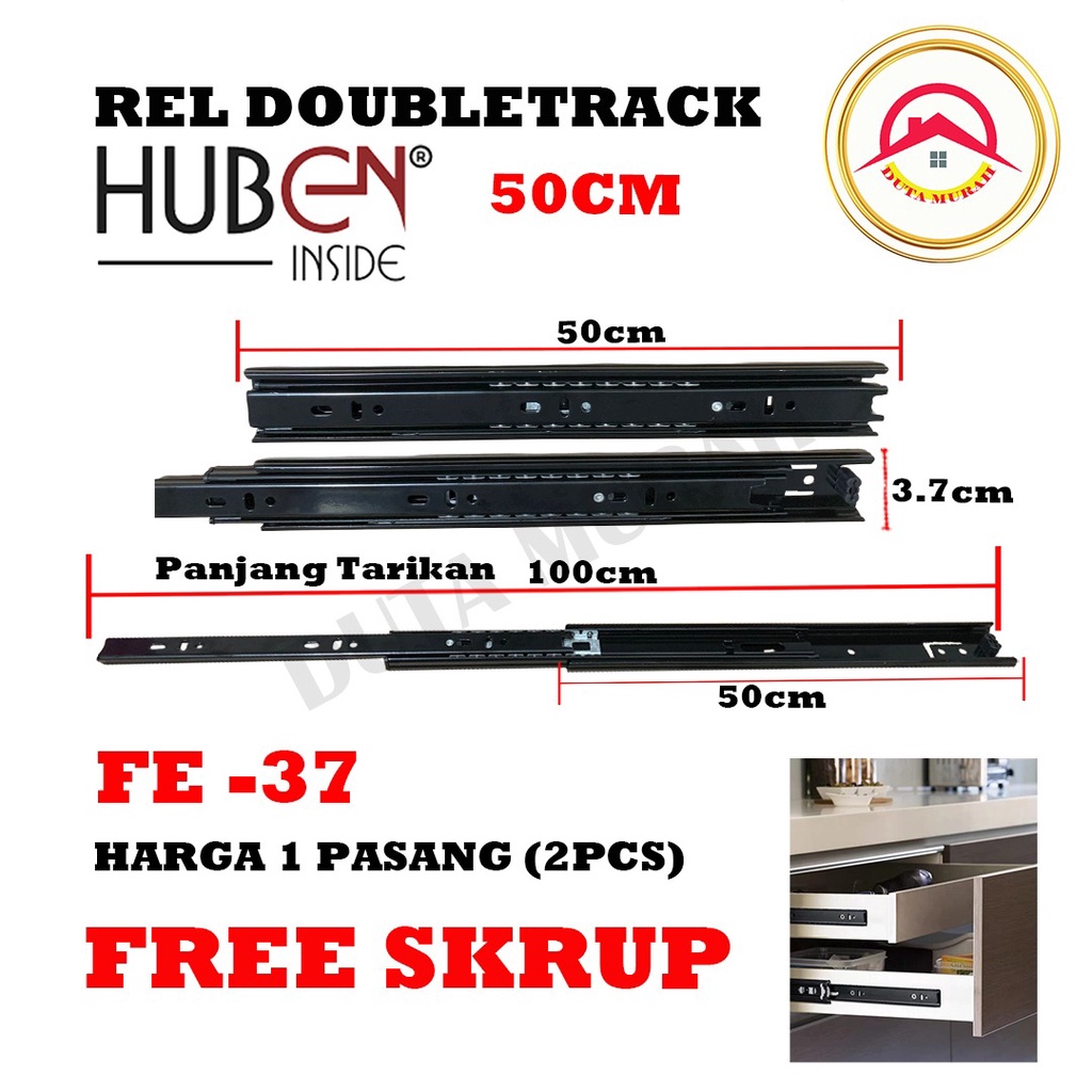 Jual Rel Laci HUBEN Double Tarik 2x Full Extension FE 37 mm 25 (Free ...