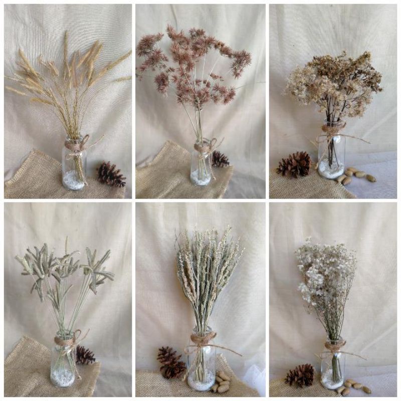 Jual paket bunga rustik pajangan + vas botol kaca 100 ml | Shopee Indonesia