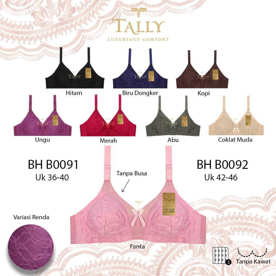 Jual TALLY BRA TANPA BUSA BH TANPA KAWAT VARIASI RENDA B0091 B0092 - BUNGALILY | Shopee Indonesia